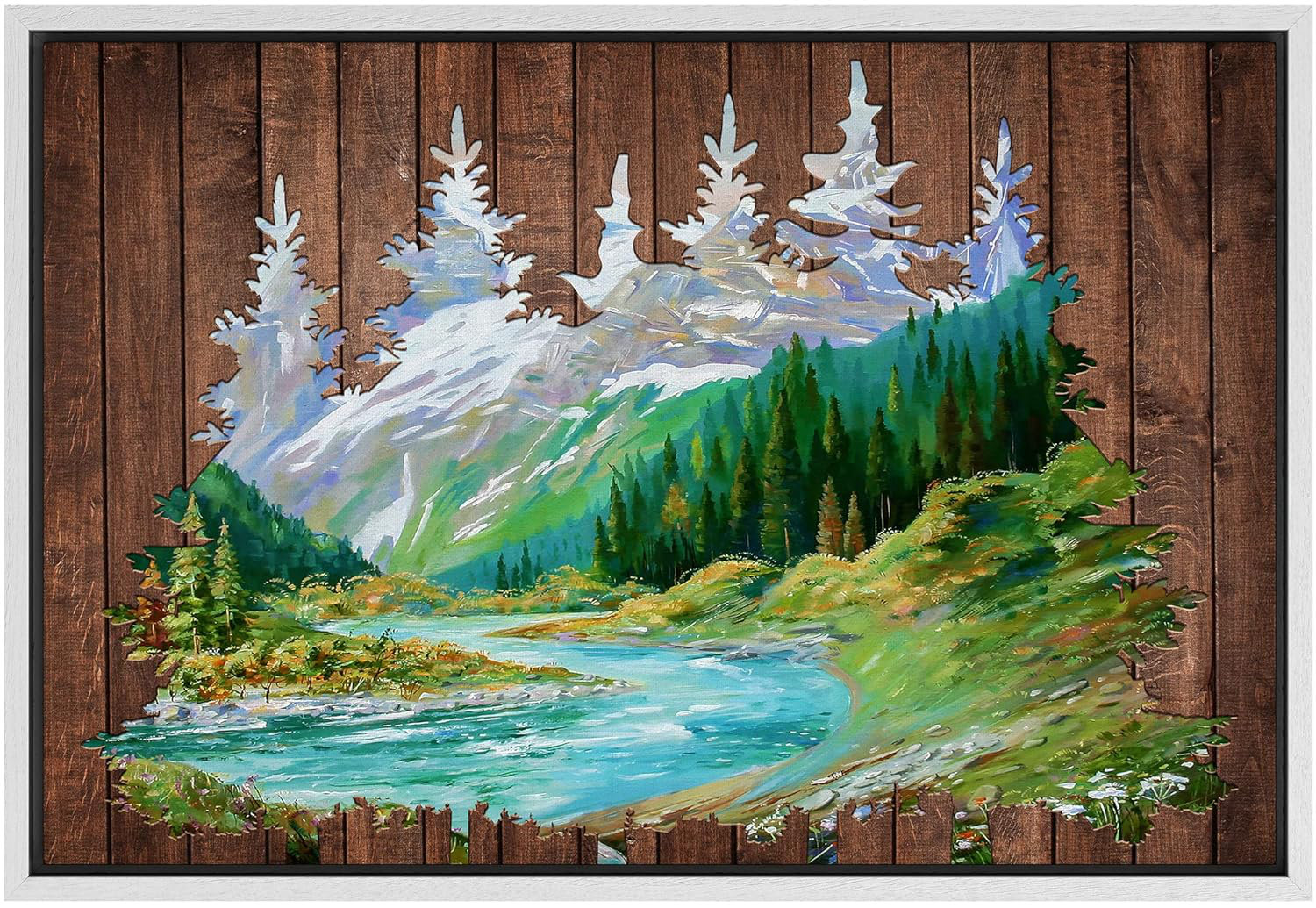 IDEA4WALL Western Decor Wood Effect Panel Mountain Tree Forest ...