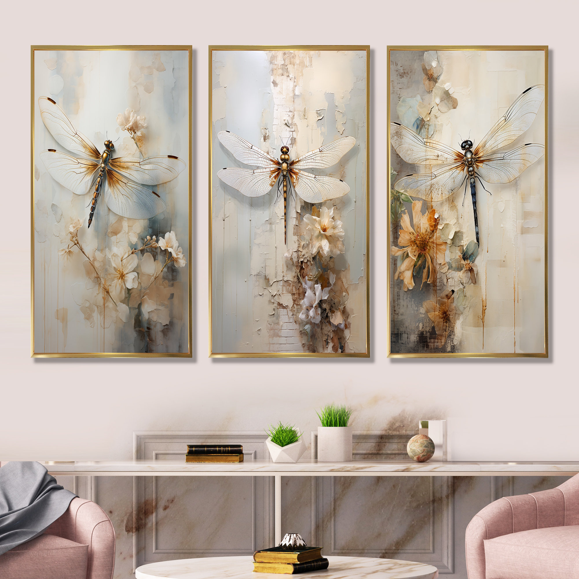 August Grove® Garnett - Dragonfly Canvas Prints Set Of 3 | Wayfair