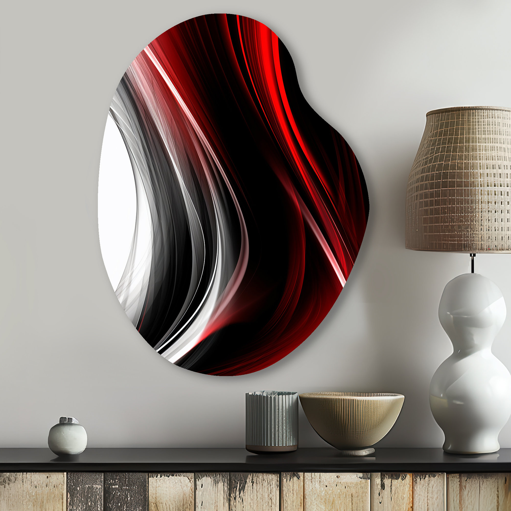 Ivy Bronx Red Black Infinite Ripples II - Waves Asymmetrical Metal Wall ...