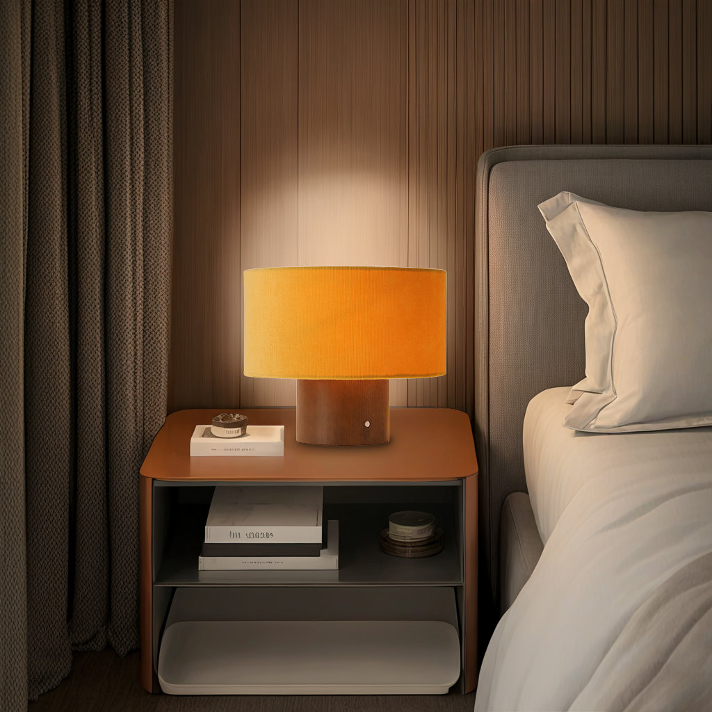 Ebern Designs 10 '' Natural Walnut Wood Table Lamp With Flannel Shade ...