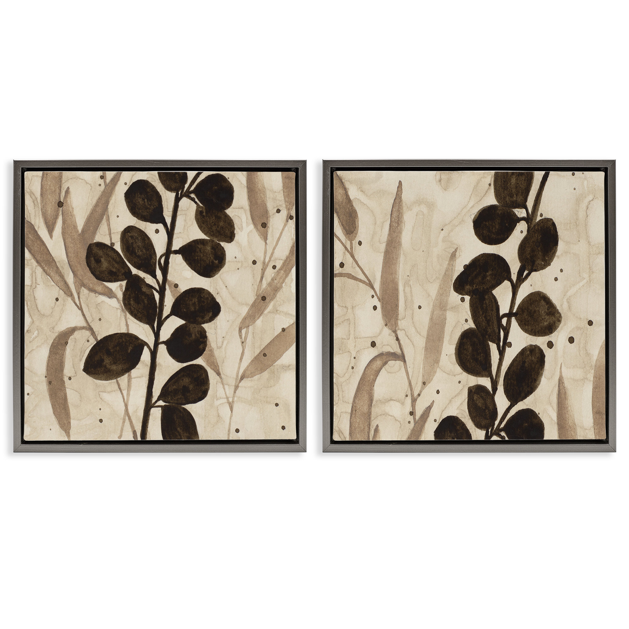 Dakota Fields Natural Tone Sprouting Leaves 2pc Floating Frame Set ...