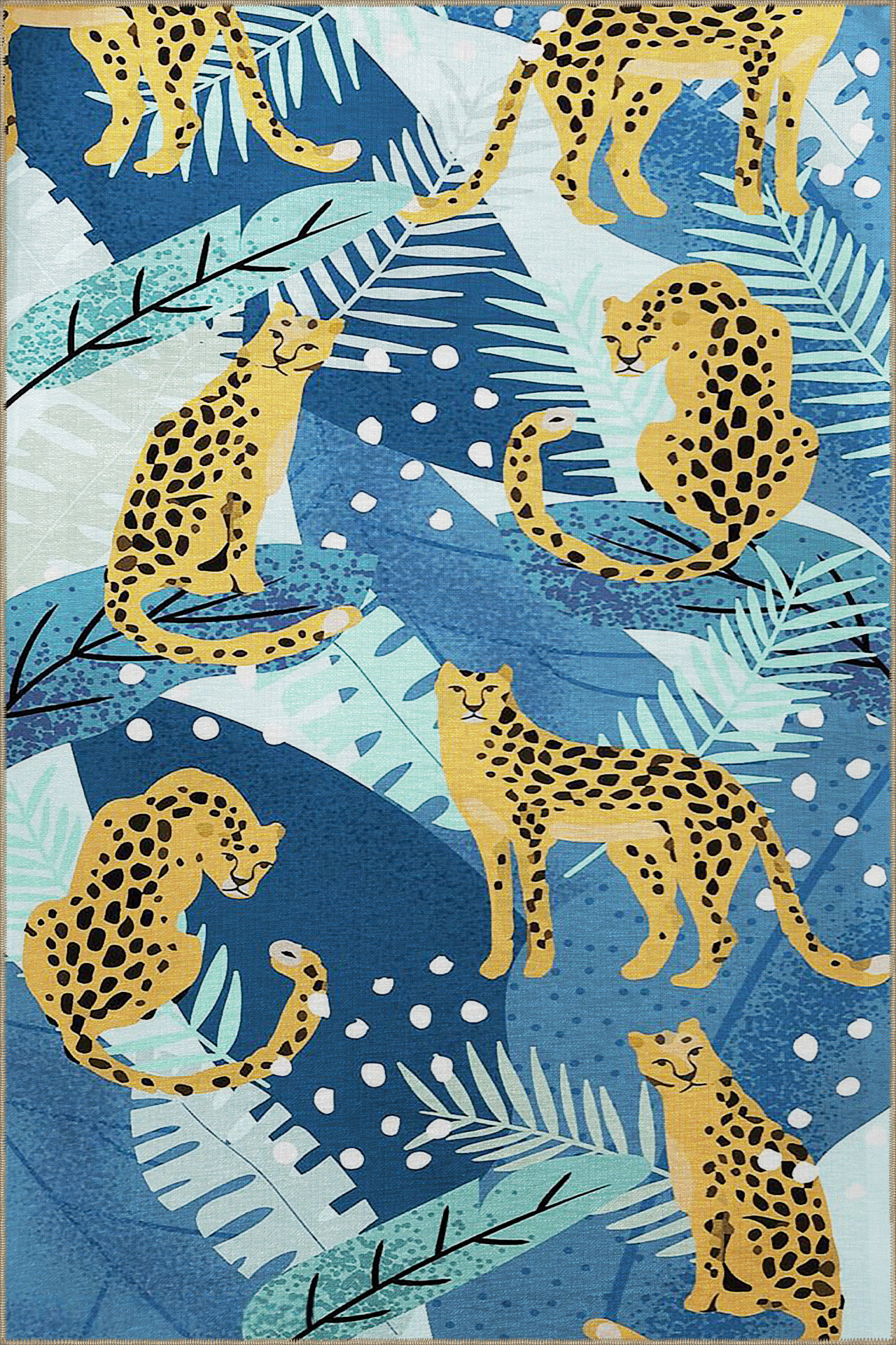 Orren Ellis Mira Blue Themed Leopard and Flower Leaf Patterned Modern ...