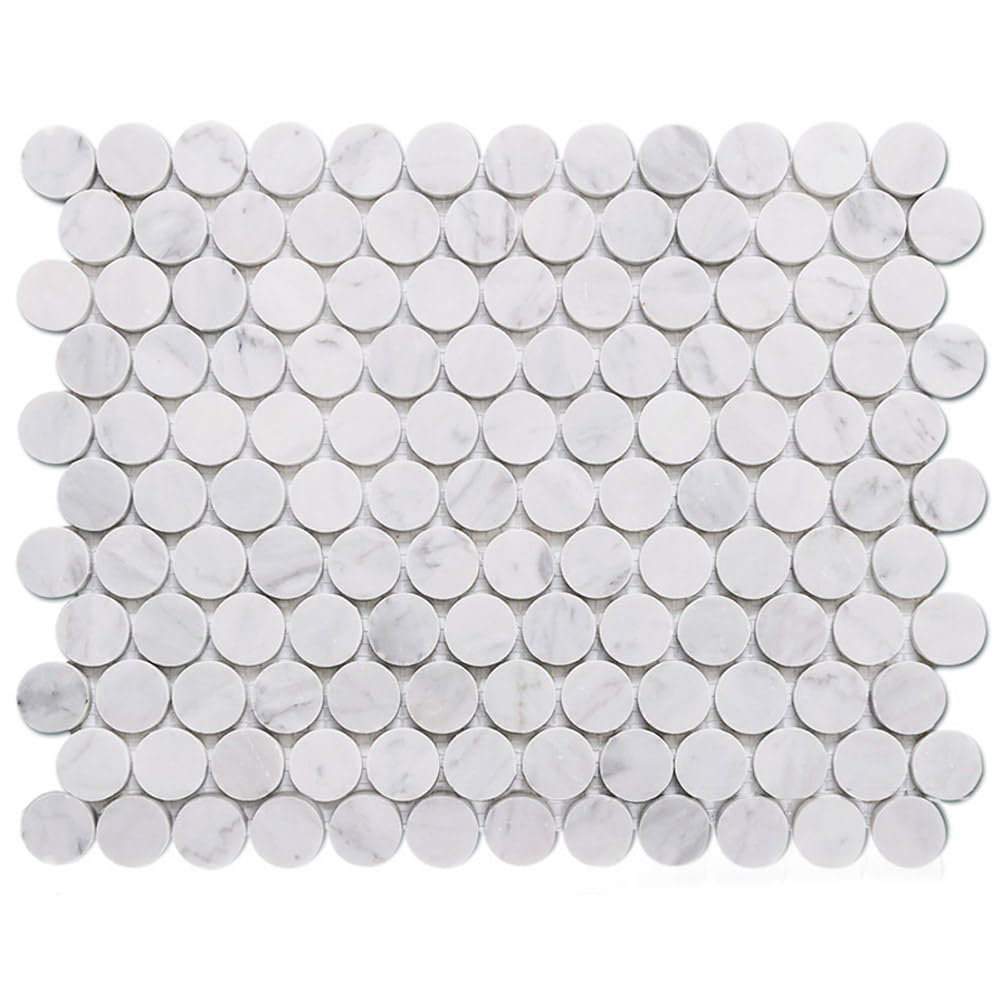Zeki Shoggy White Marble Mosaic Tile, 1 Inch Penny Round, Polished ...