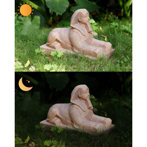 Trinx Alexane Solar Egypt Sphinx Outdoor Garden Statue with Spotlight ...