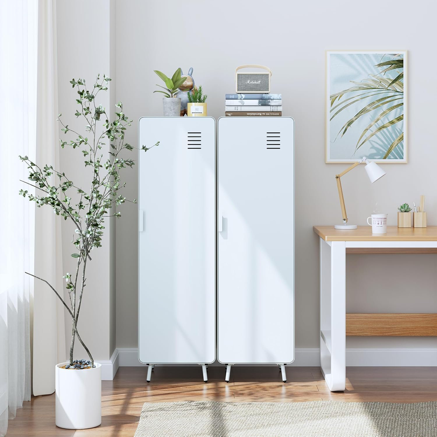 FurnitureR Metal Storage Cabinet With Door, Locker Style Accent Cabinet ...