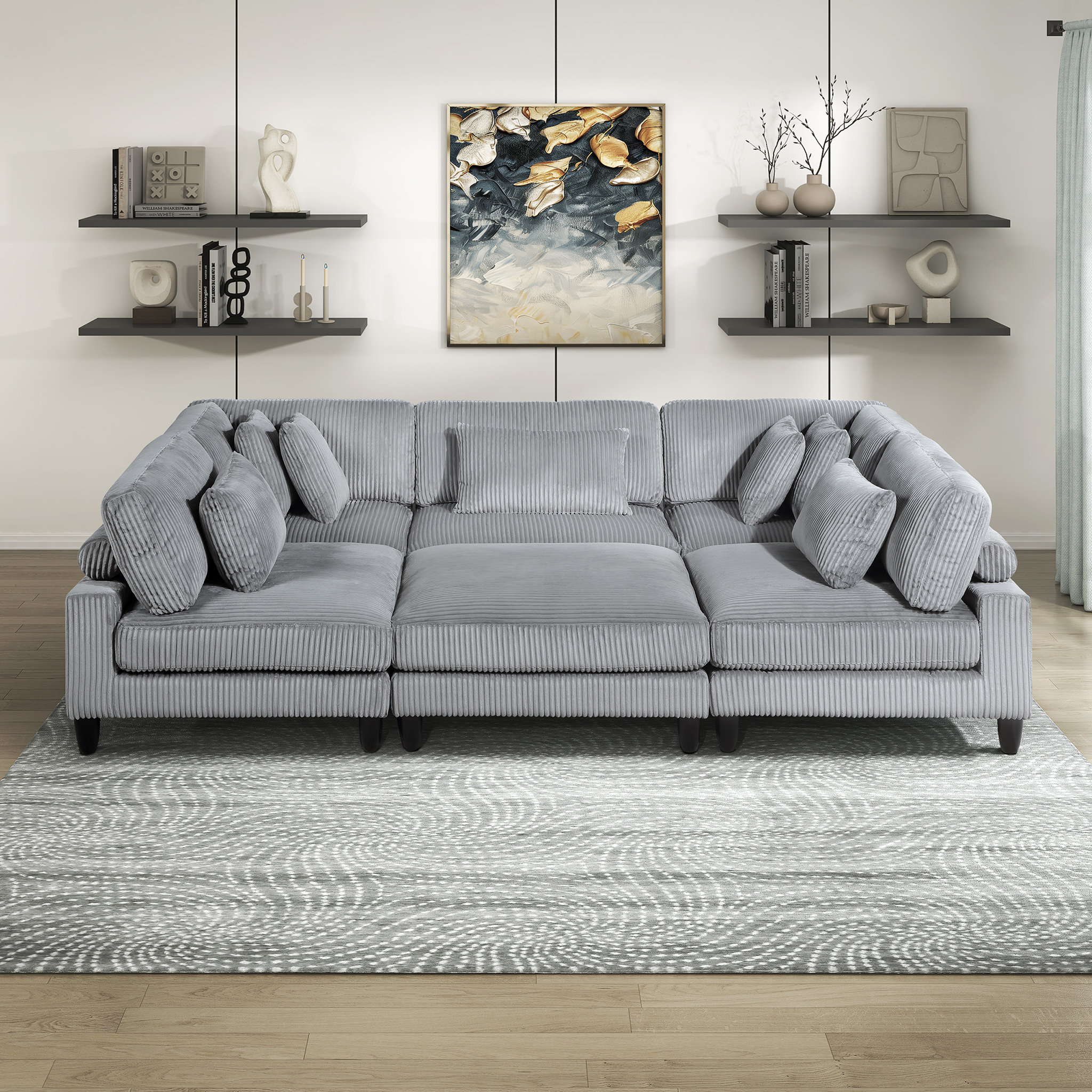 Latitude Run® Loowit 120"W Modern 6-Piece L-Shaped Corduroy Modular ...