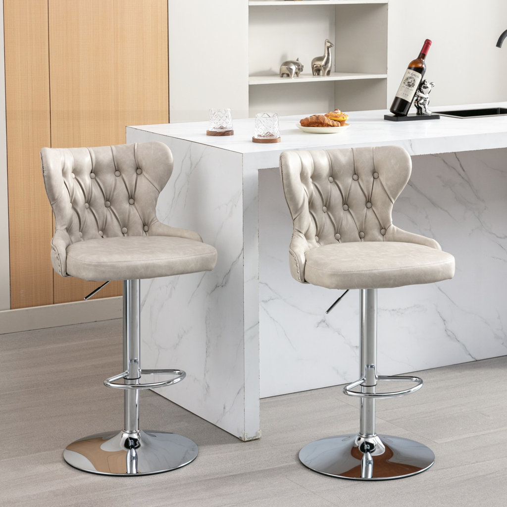 Wrought Studio™ Modern Upholstered Chrome base Bar Stools | Wayfair
