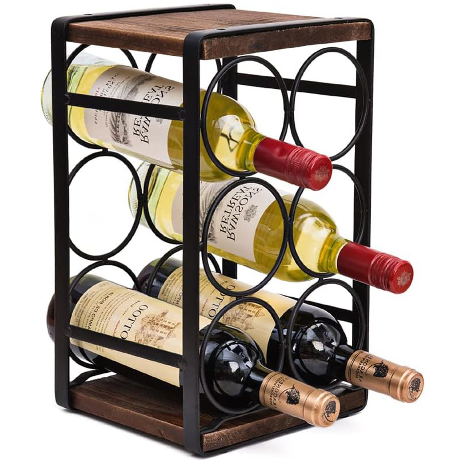 17 Stories Rustic Wood Countertop Wine Rack 6 Bottles No Need Assembly ...