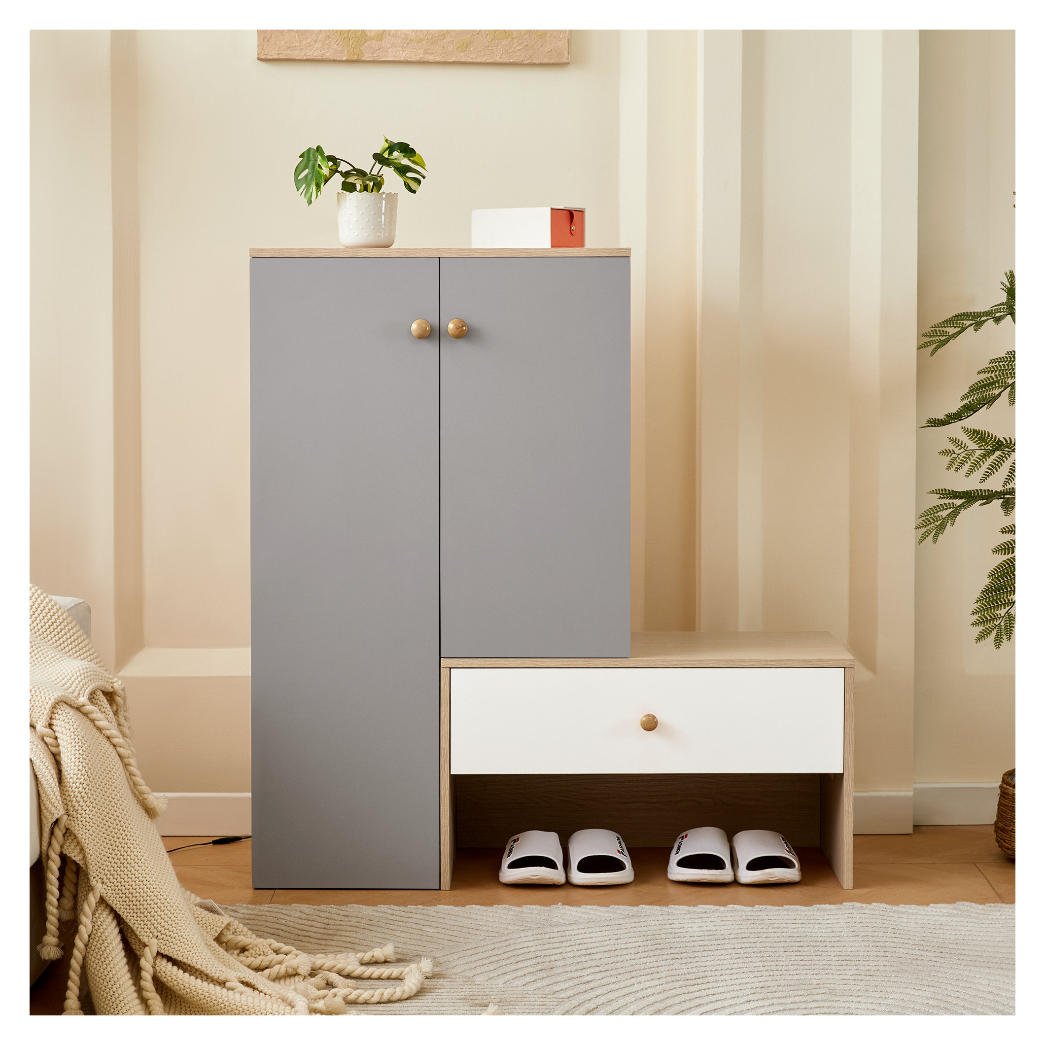 Latitude Run® 12 Pair Shoe Storage Bench with 6-Tier Adjustable Shelves ...