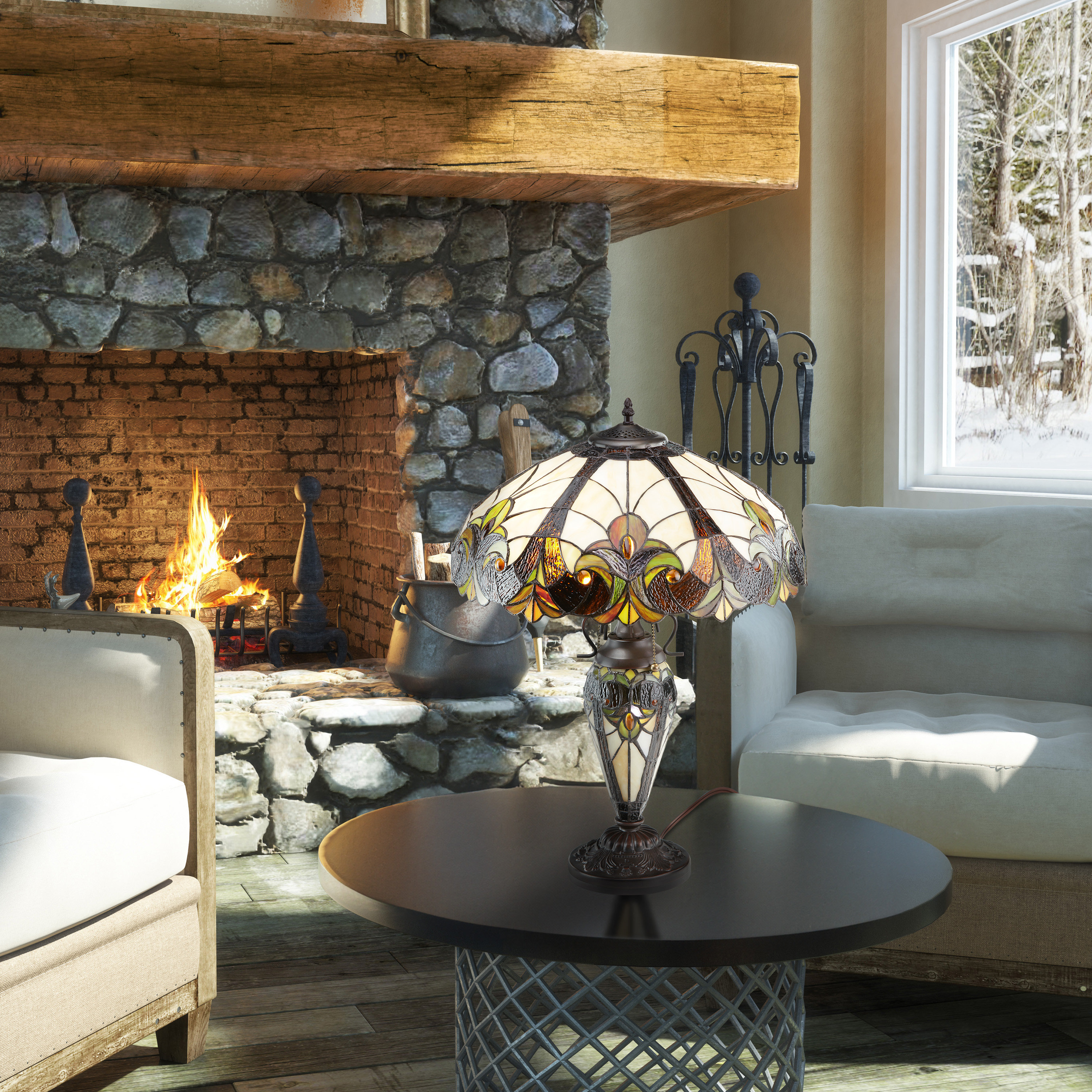 Fleur De Lis Living Crepeau 24.5"H Double Lit Classic Ivory-Stained ...