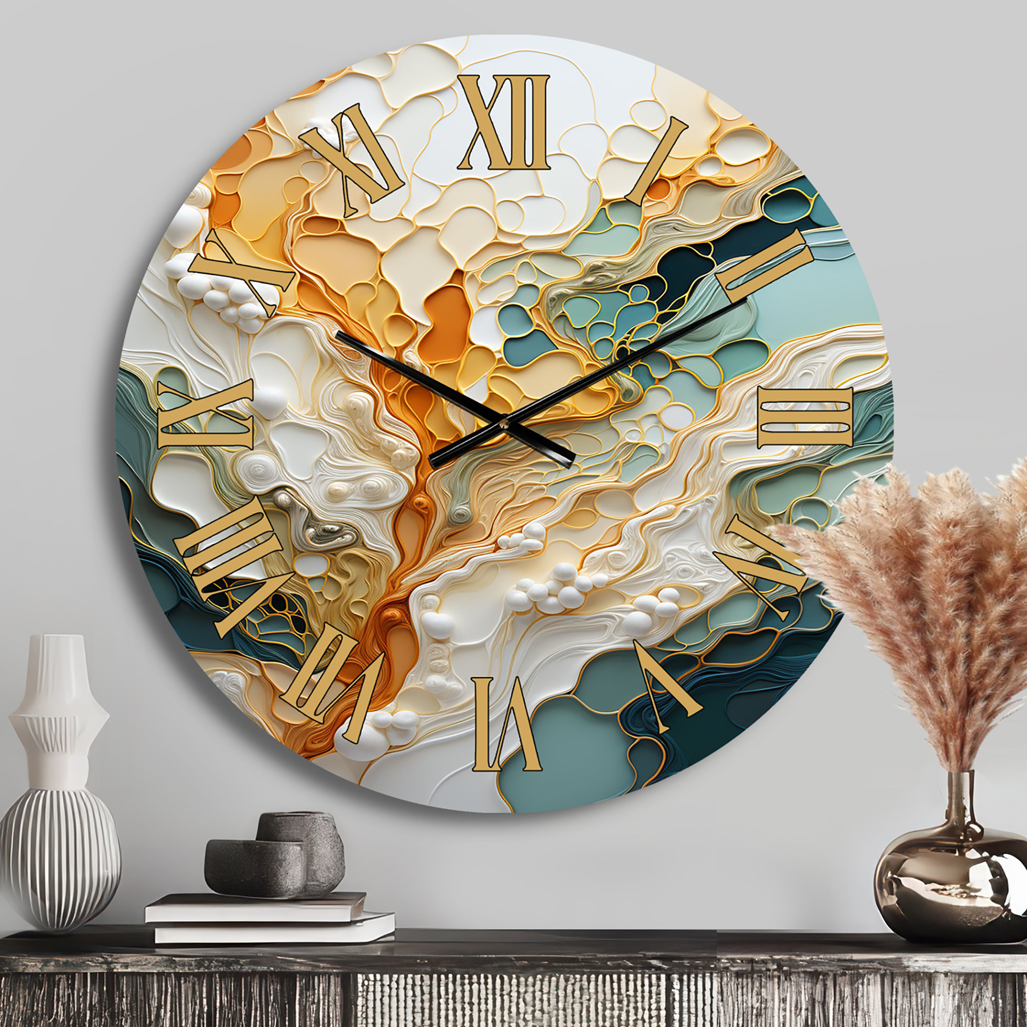 East Urban Home Orange White Line Art Organic Abstraction - Abstract ...