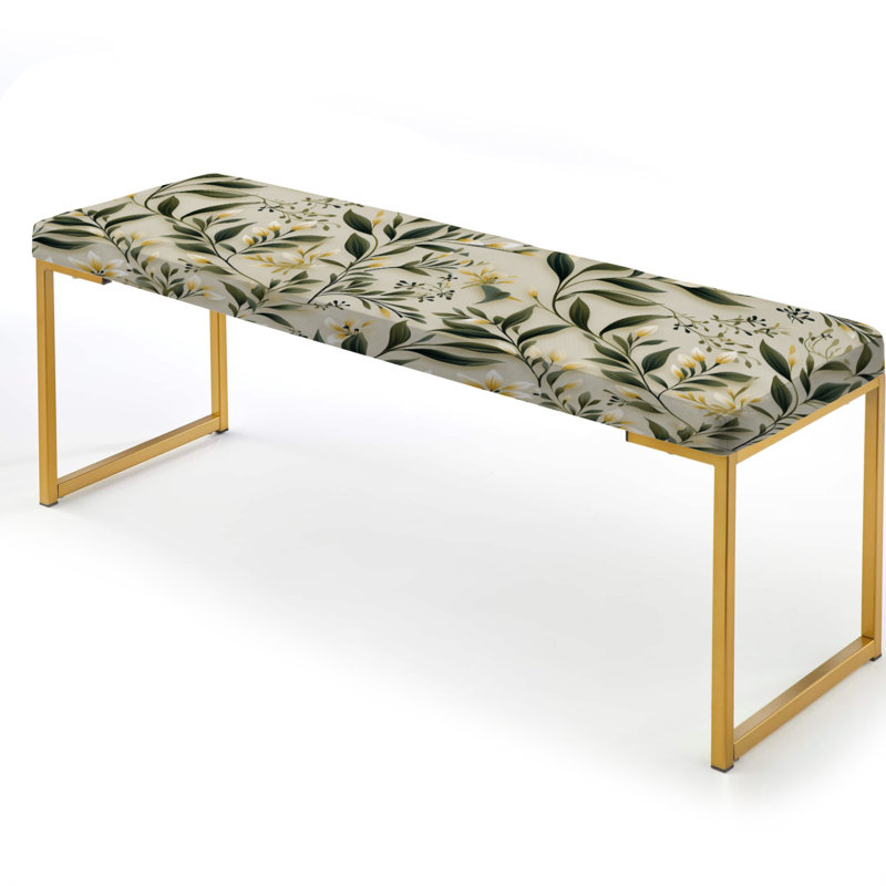 Design Art Zen Foliage II - Plants Upholstered Gold Bench | Wayfair