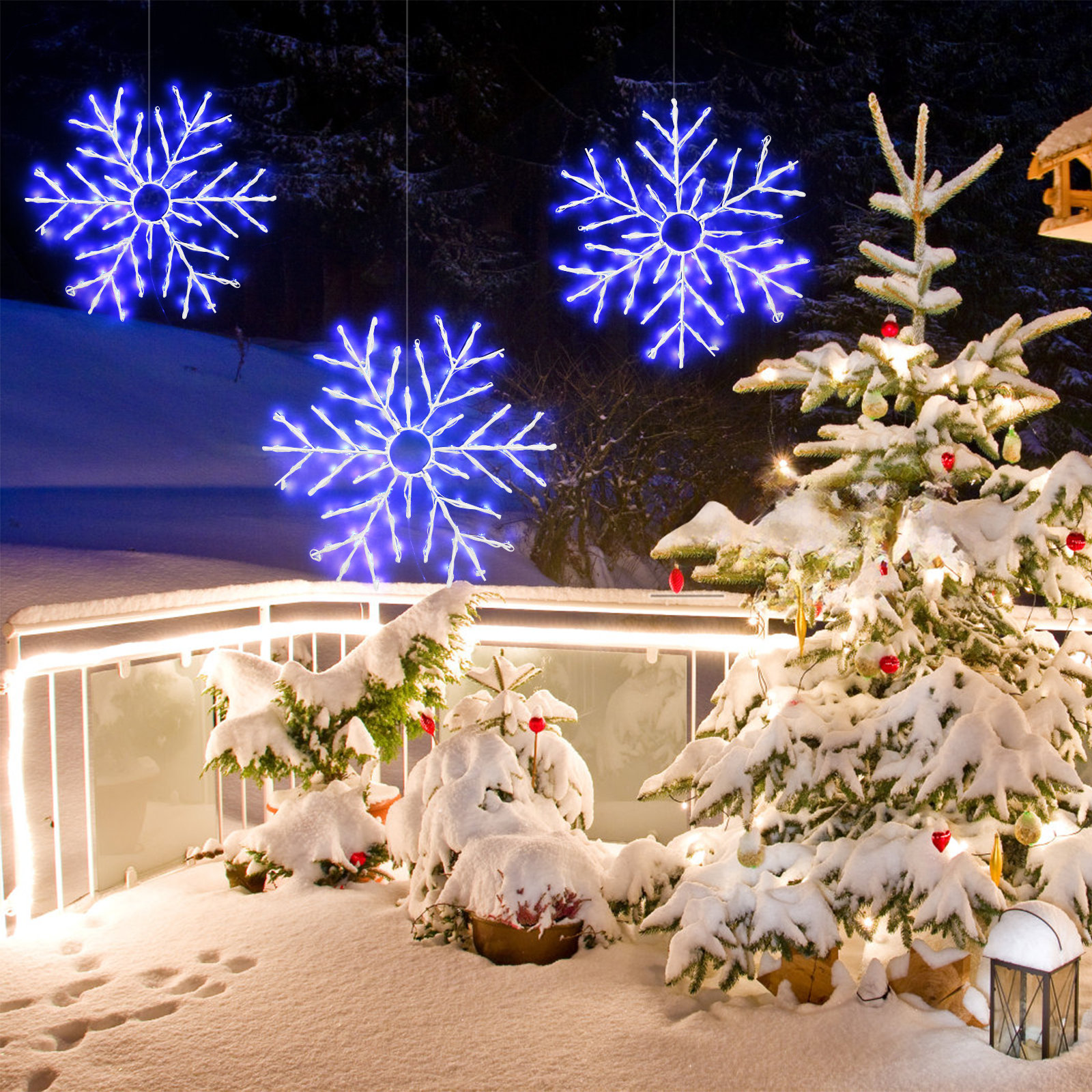 The Holiday Aisle® 20" Christmas LED Snowflake Lights, Large Hanging ...