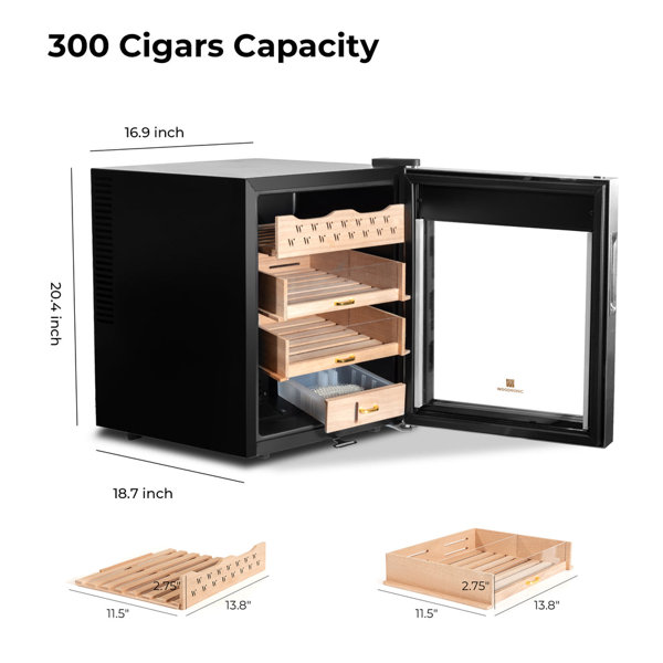 Woodronic Electric Cigar Humidor for 300 Cigars with Temperature and ...