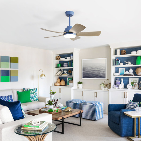 Ebern Designs 42" 5 ABS Blade Modern Dark Blue Ceiling Fan With Light ...