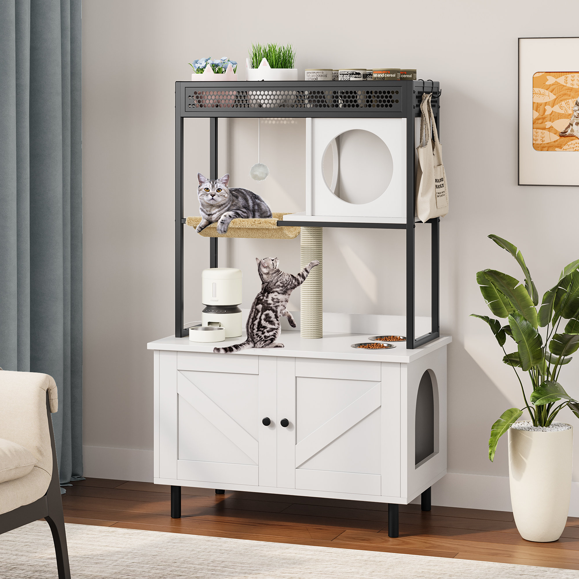 Tucker Murphy Pet™ Cat Litter Box Enclosure with Shelves and Charging ...