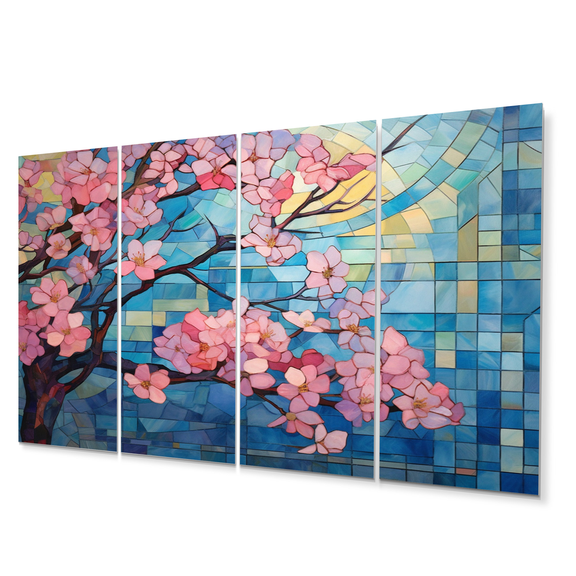 Design Art Collage Pink and Blue Blossoms - Floral Metal Wall Art ...