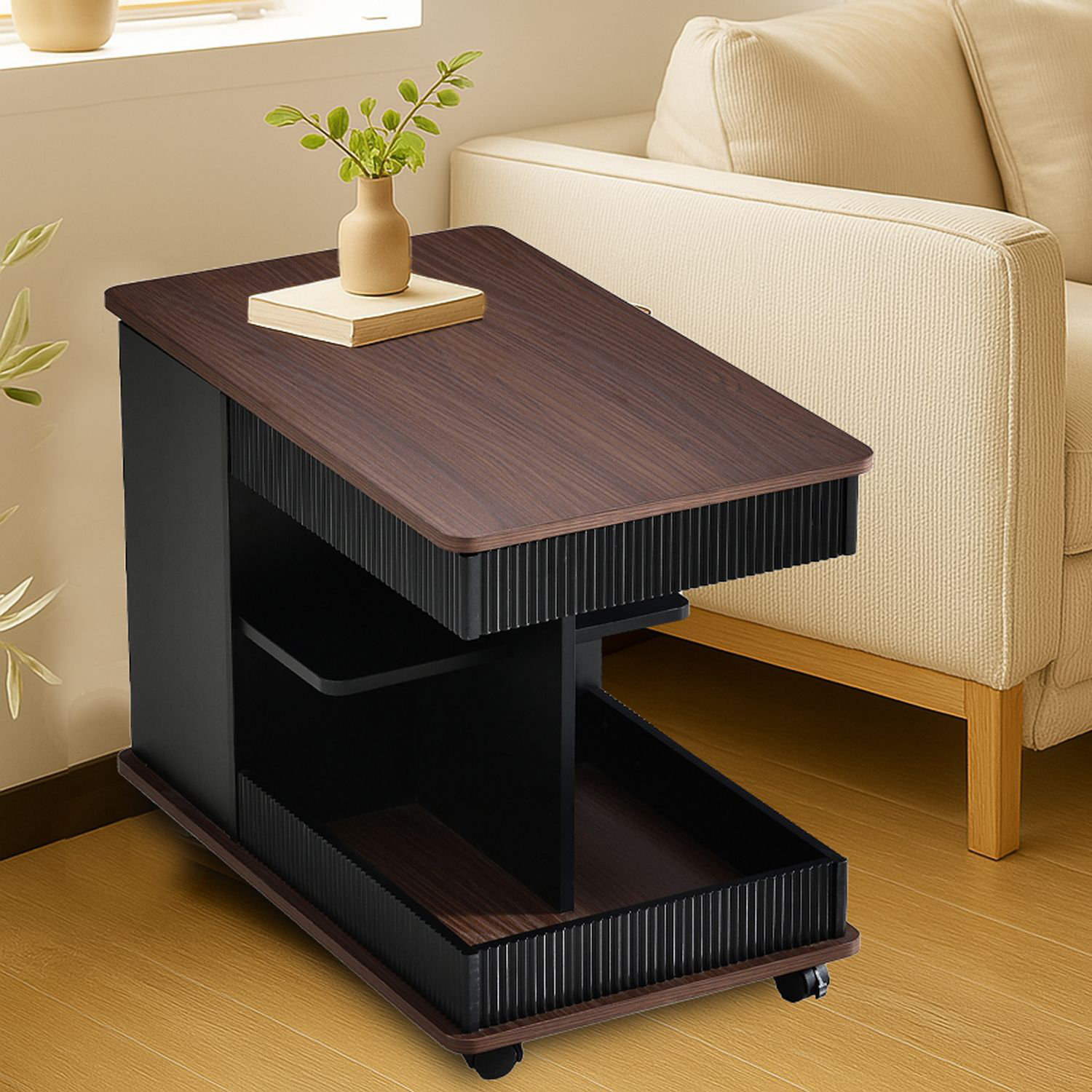 Hokku Designs 3-in-1 Height Adjustable Rolling Side Table with 360 ...