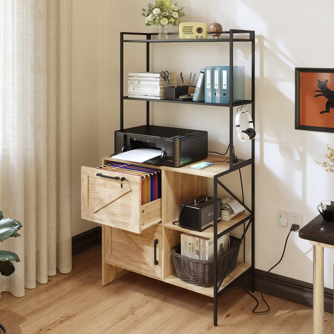 Inbox Zero Office Filing Storage Cabinet with Lock Drawers, Charging ...