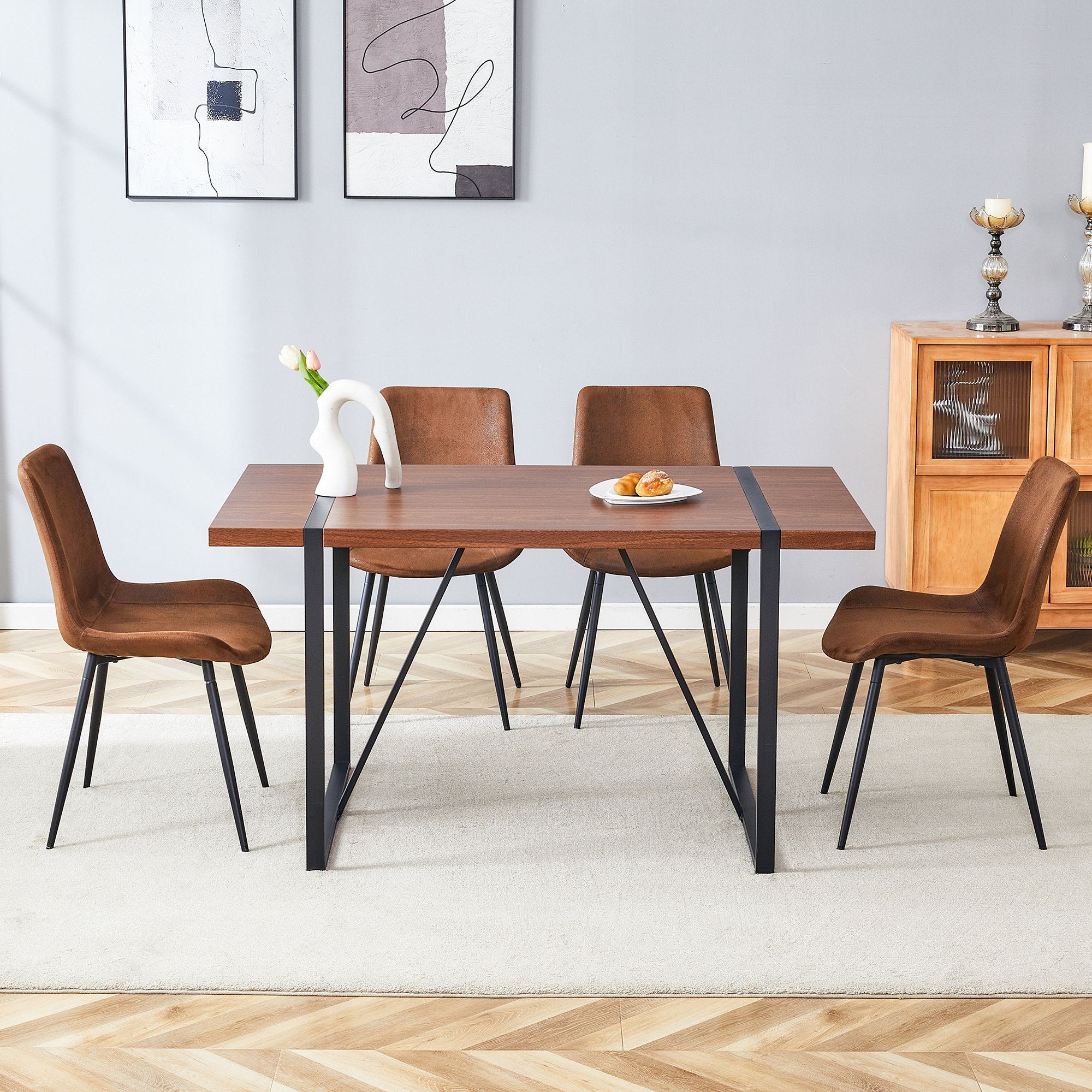 17 Stories Rectangular Pedestal Dining Table Set - Wayfair Canada