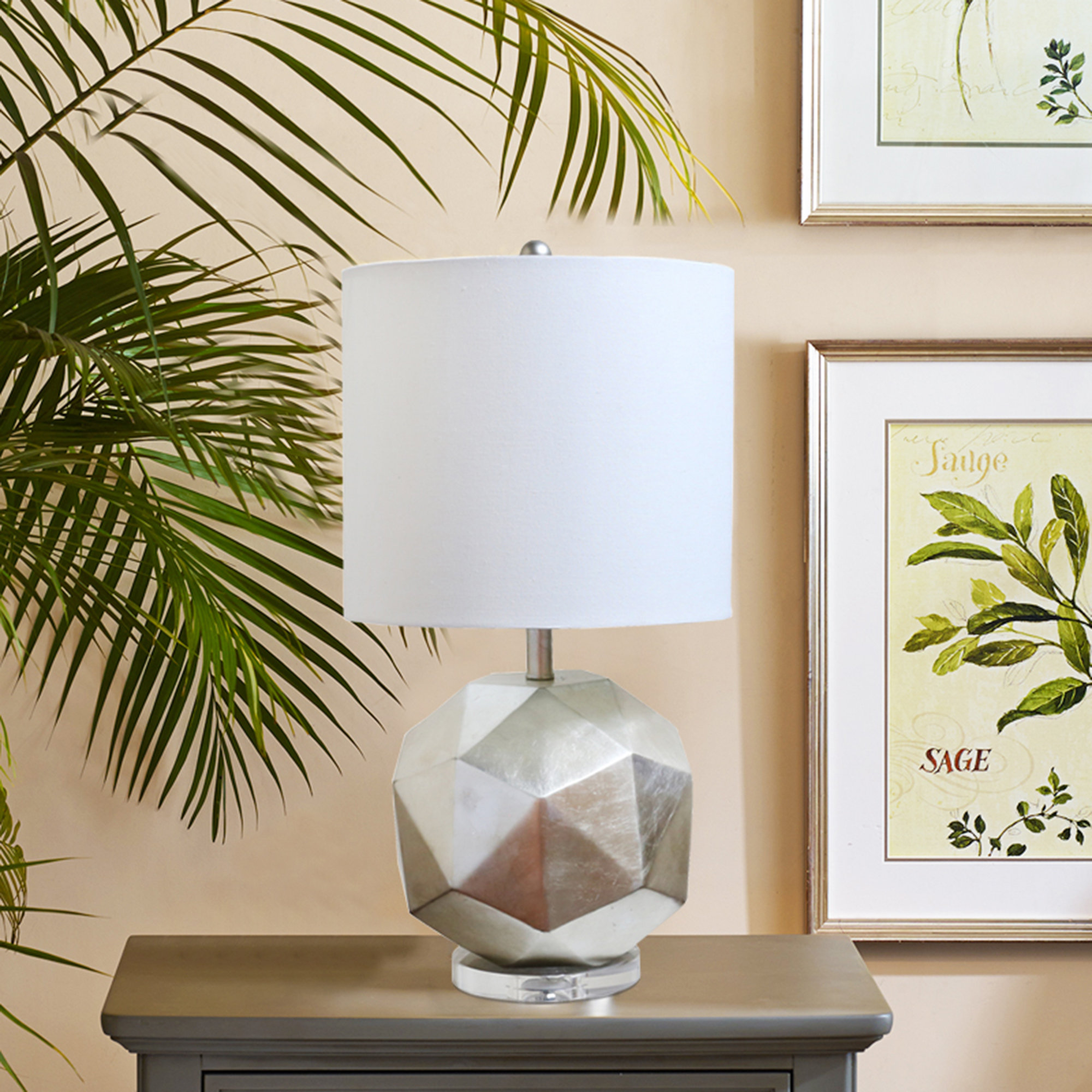 Wrought Studio™ Blanding 1-Light Silver Metal Table Lamp With A White ...