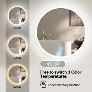 Wrought Studio Round Led Bathroom Mirror with Lights, Vanity Mirror for ...