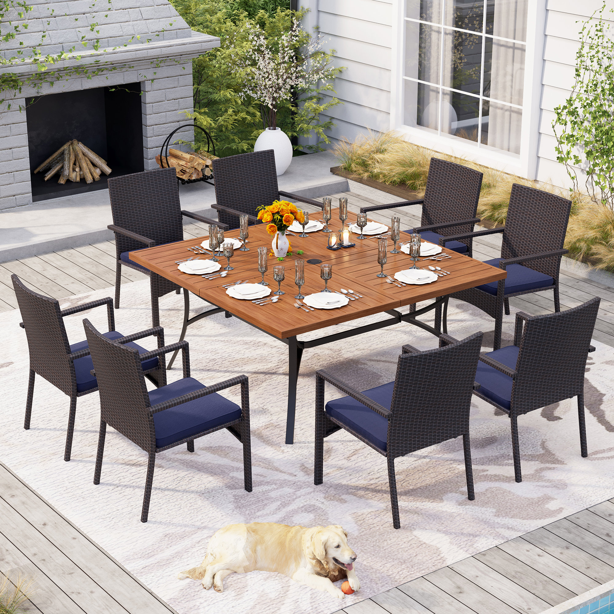 Lark Manor Ballarat 8 - Person Square Outdoor Dining Set with Cushions ...