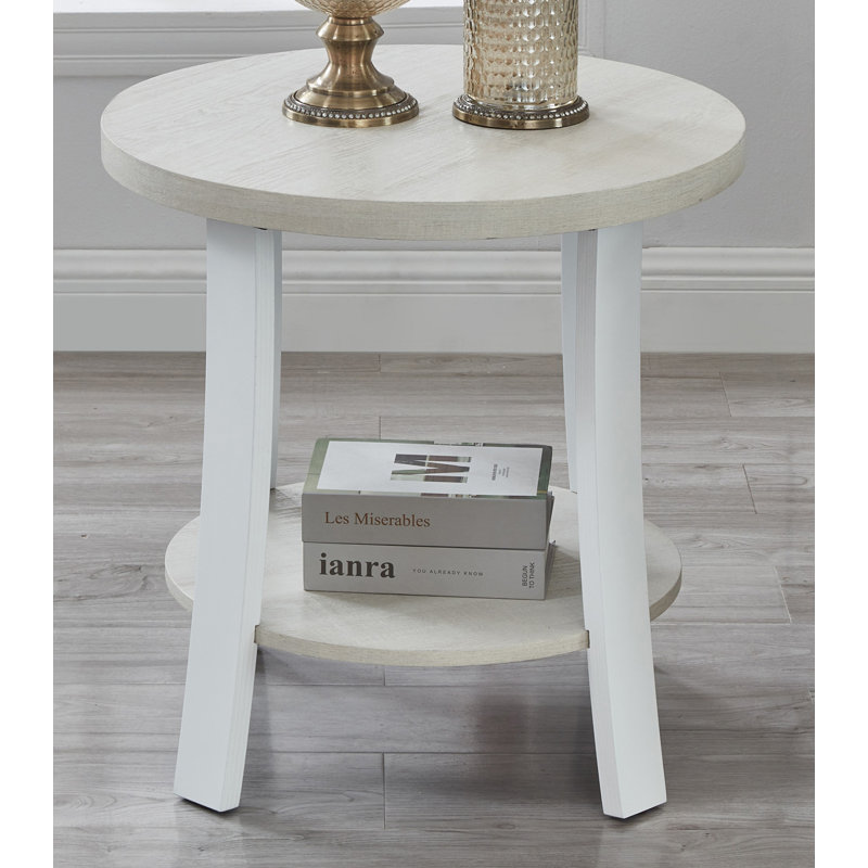 Ebern Designs Anze Contemporary Round Wood Shelf End Table in White ...