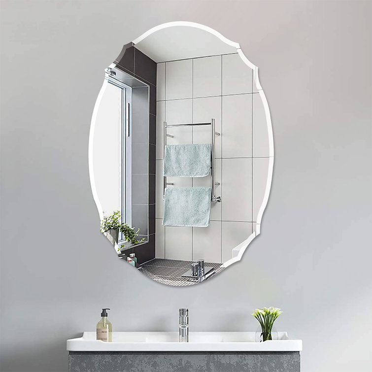 Mercer41 Robbyn Oval Glass Framed Wall Mounted Bathroom Mirror in ...