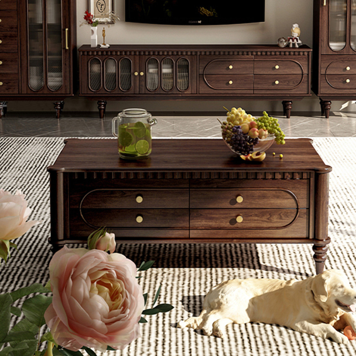 Dainty Table 48.82" Brwon Cherry Wood Rectangular Coffee Tables ...