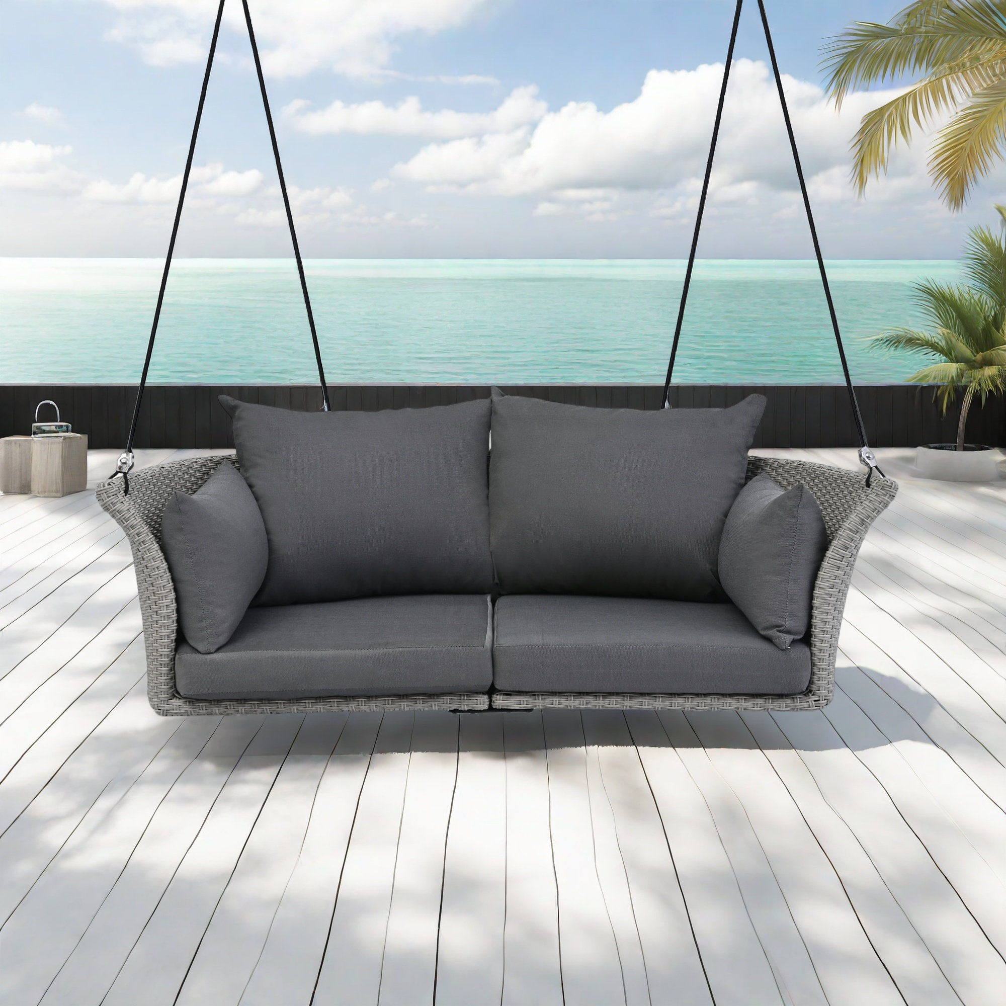 Lark Manor™ 2-Person Hanging Seat, Rattan Woven Swing Chair, Porch Swing With Ropes, Wicker And ...