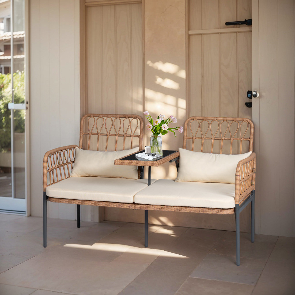 Bay Isle Home™ Causeuse d'extérieur en osier avec coussins de 54 po de ...