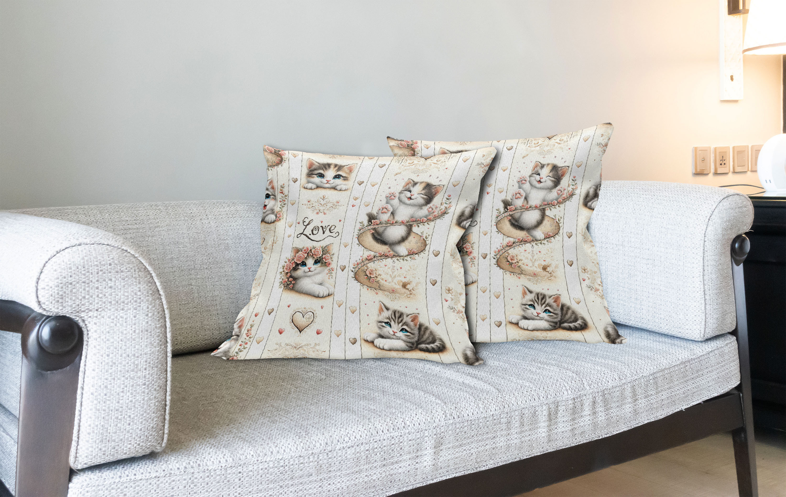 Ambesonne Cat Pillow Covers 2 Pack Ivory Pale Brown Gray | Wayfair