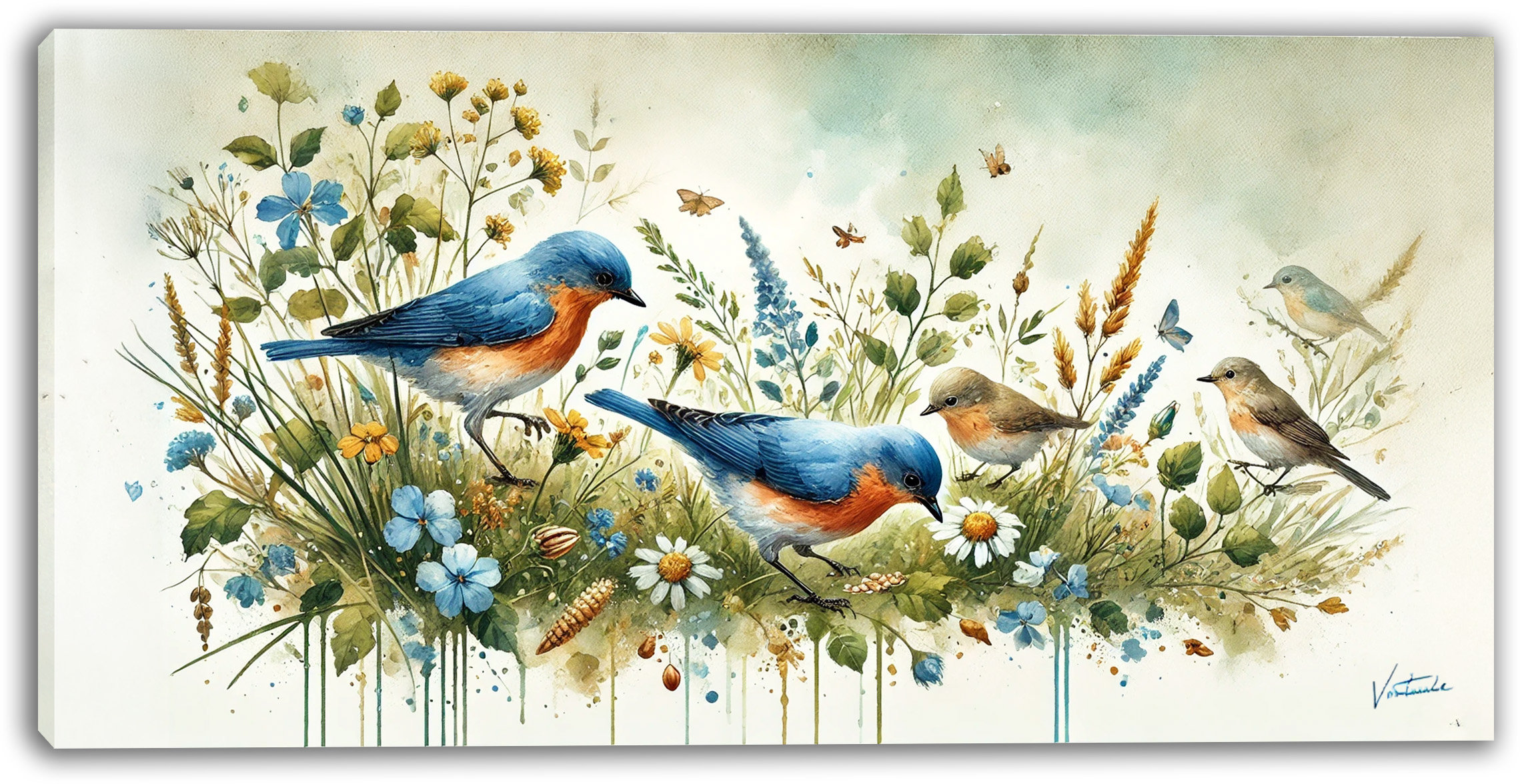 Union Rustic Meadow Serenade: Panoramic Bluebird Scene | Wayfair