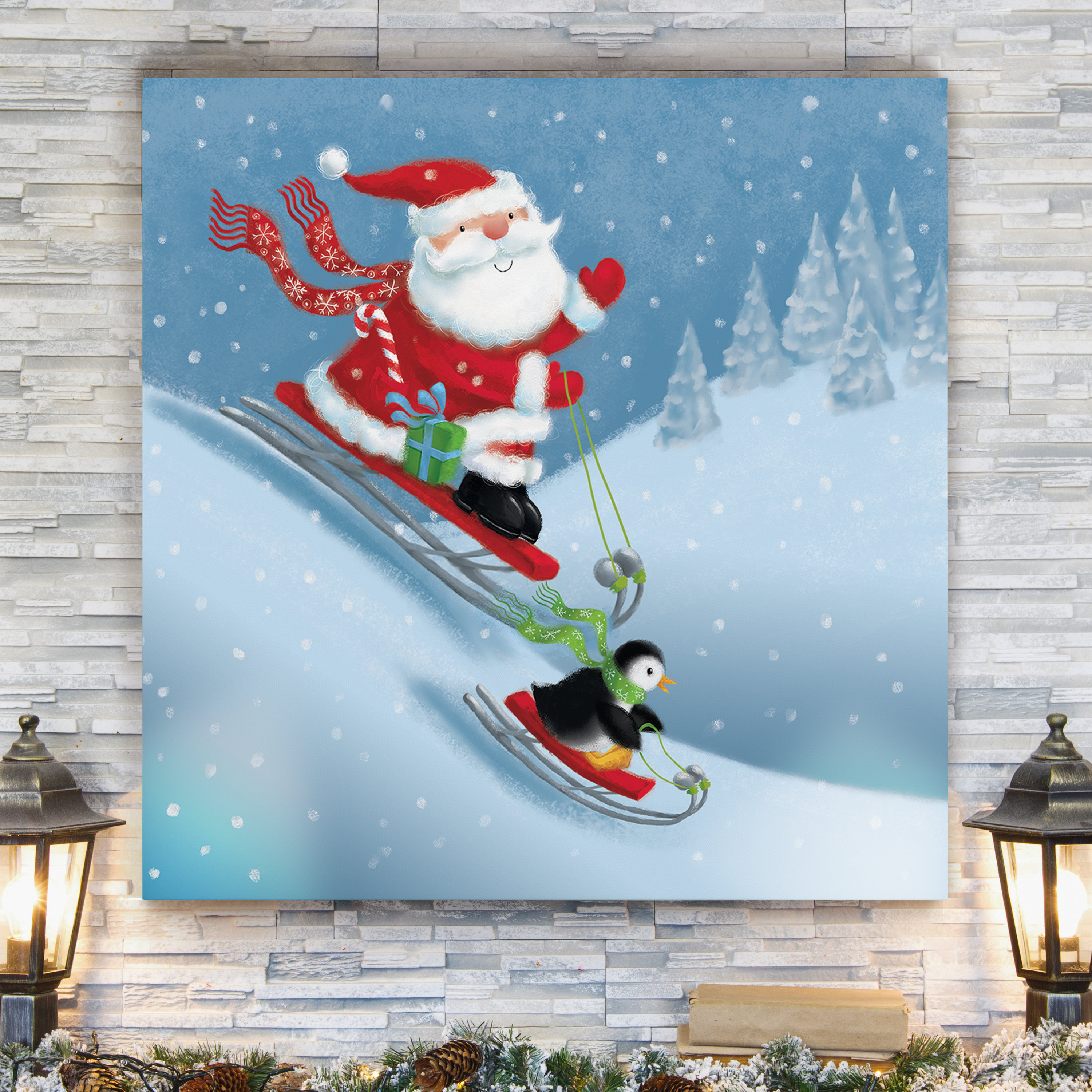 The Holiday Aisle® Sledding Santa - Wrapped Canvas Print - Wayfair Canada