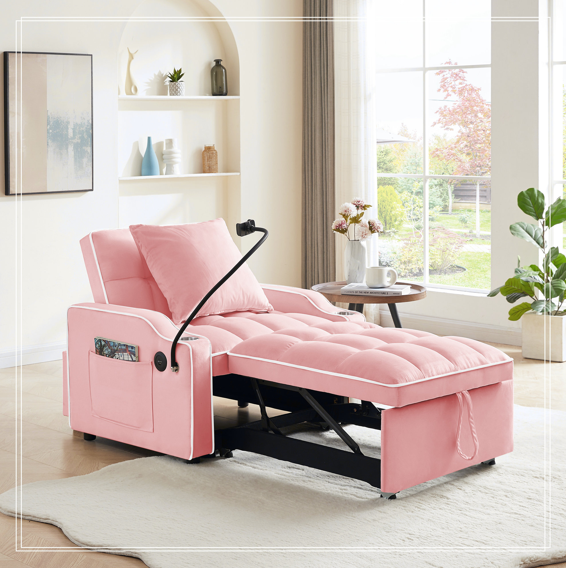 NRANTUM Loveseat Sofa Couch with pull-out bed, USB port and swivel ...