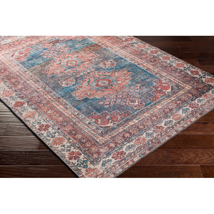 Langley Street Bria Machine Washable Oriental Blue/Dusty Coral Area Rug ...