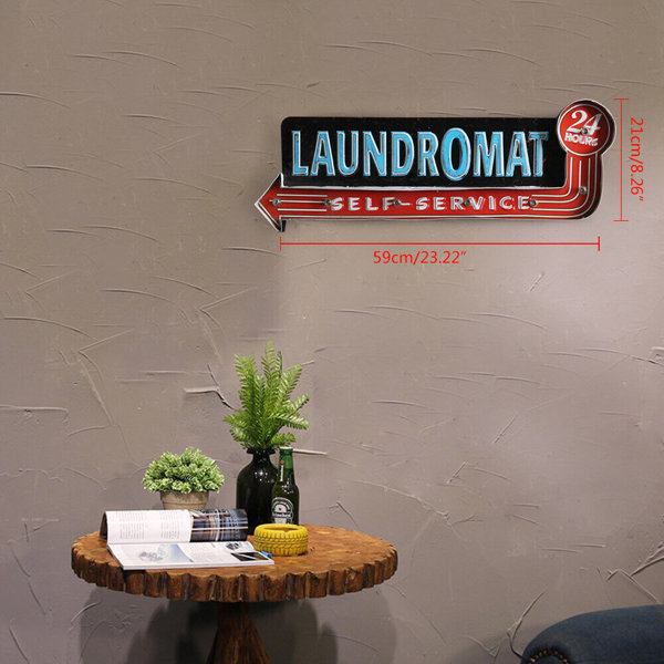 Trinx Vintage Light LED Metal Hanging Sign LAUNDROMAT Laundry Shop Art ...