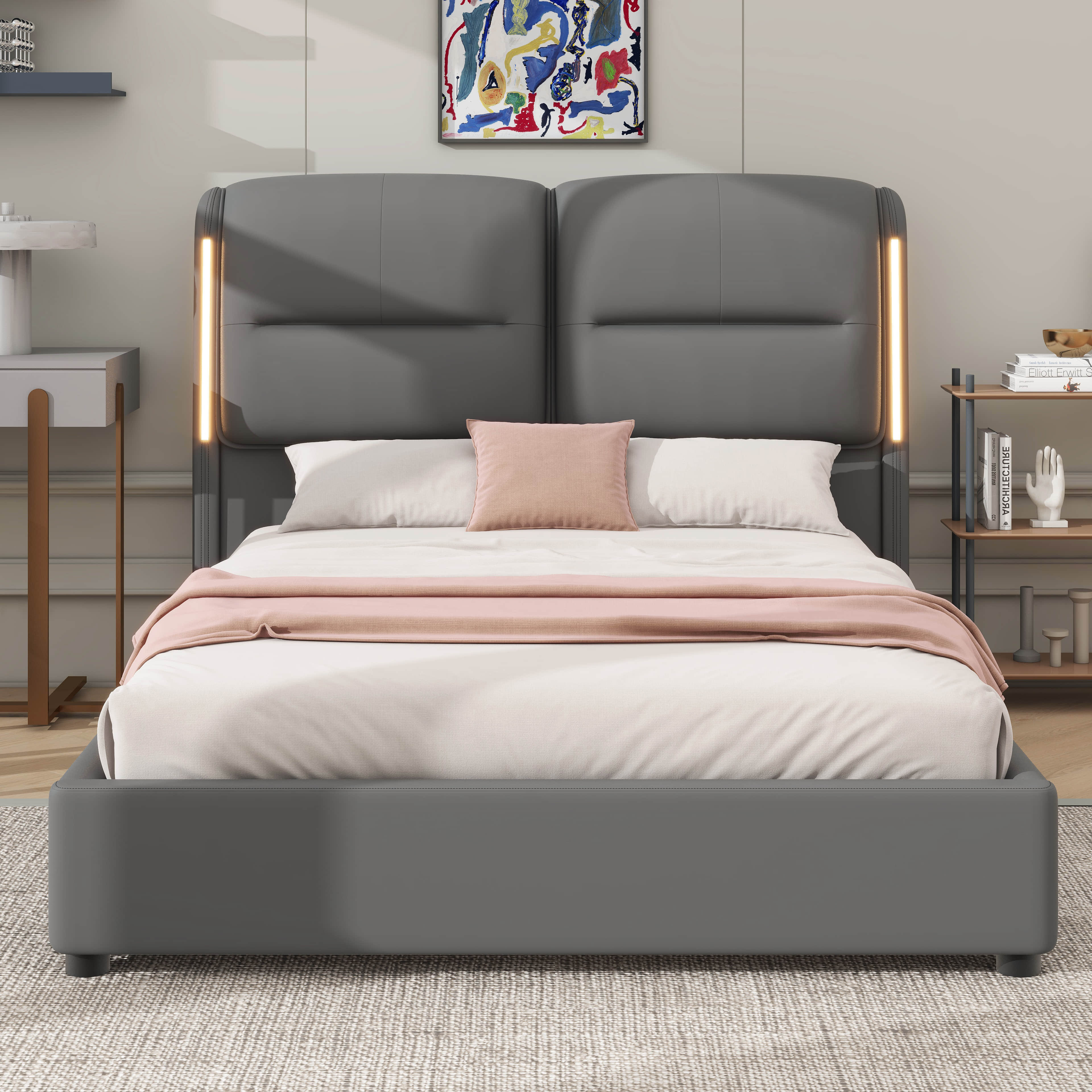 Brayden Studio® Queen-Size Cushioned Hydraulic Elevating Storage Bed ...