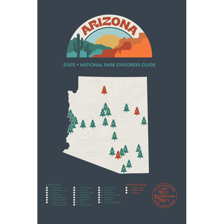Epic Adventure Maps Arizona State Parks Bucket List Poster, Map of ...