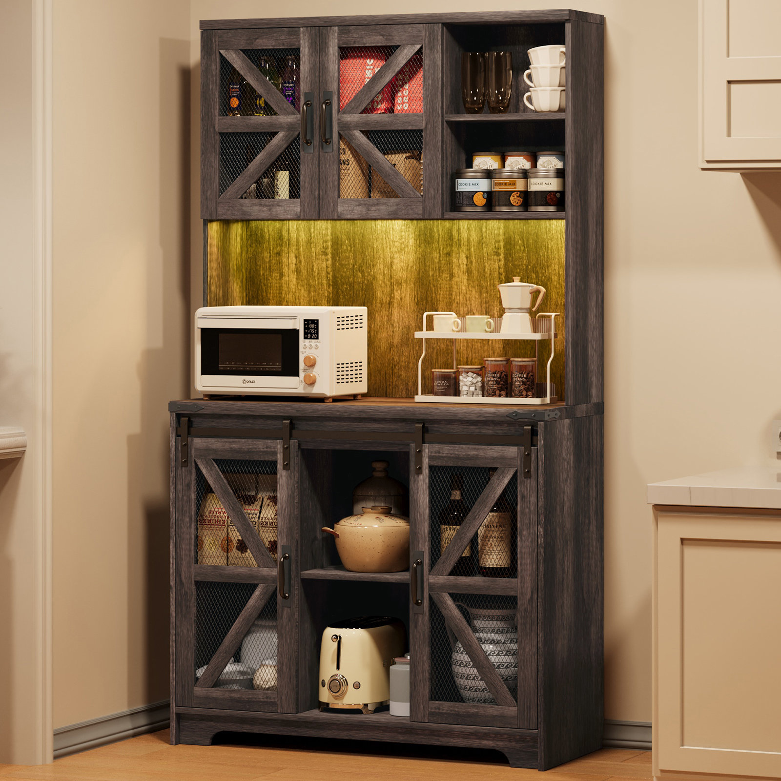 PPorfamilia 70" Tall Kitchen Pantry Storage Cabinet With Power Outlet ...