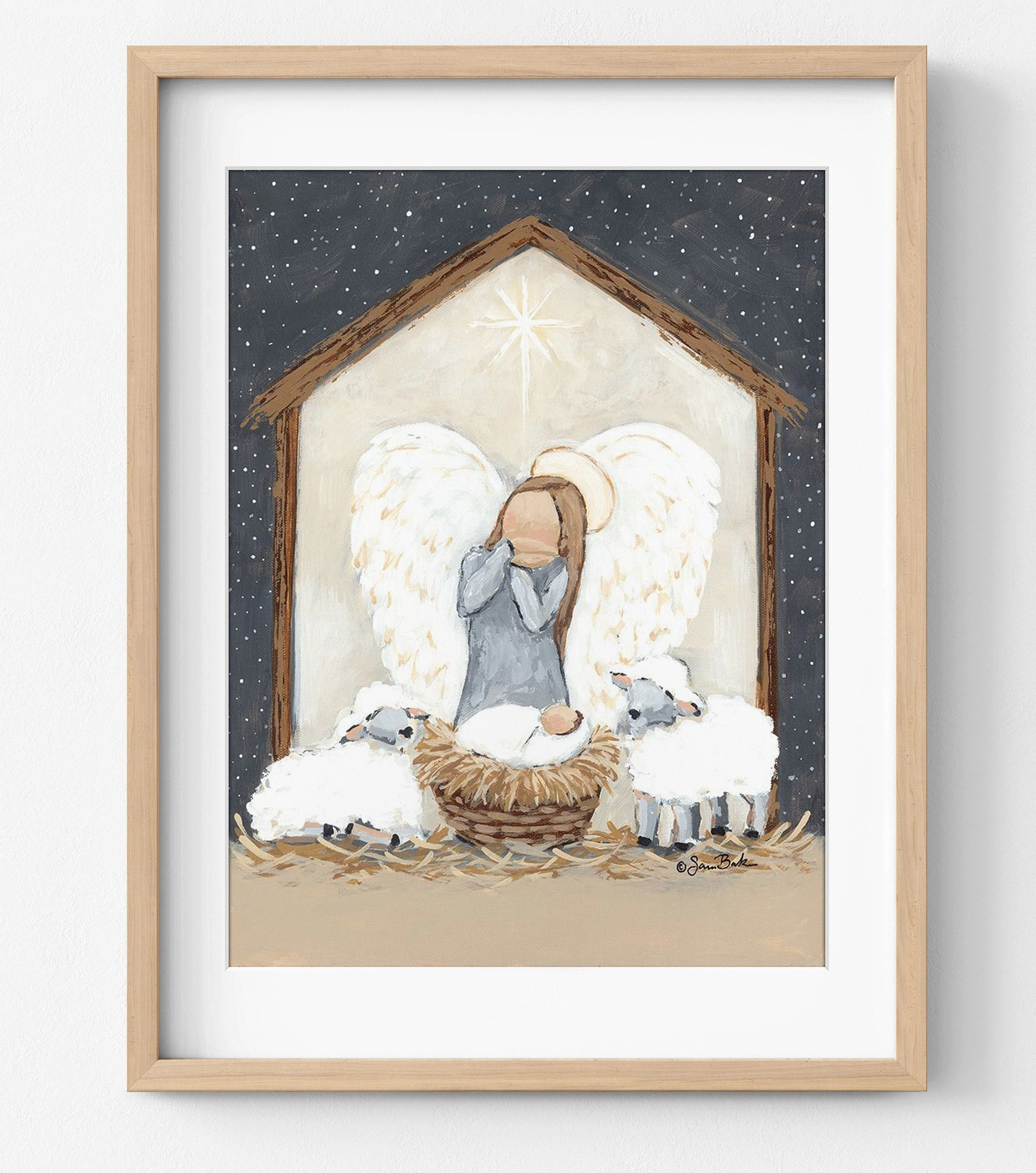 WeFrameArt Come And Behold Him By Sara Baker, Christmas Angel Entryway Decor, Wings Poster ...