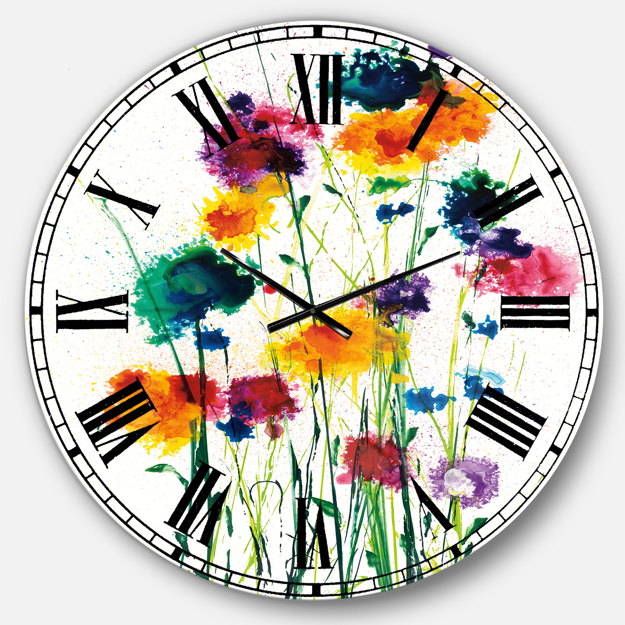 Latitude Run® Indigo, Green And Yellow Watercolor - Modern wall clock ...