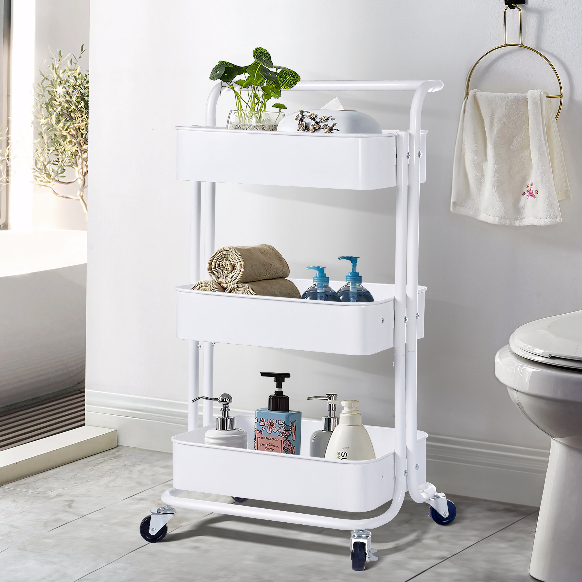 Dubbin 3-Tier Metal Rolling Utility Cart - Mobile Storage Organizer ...