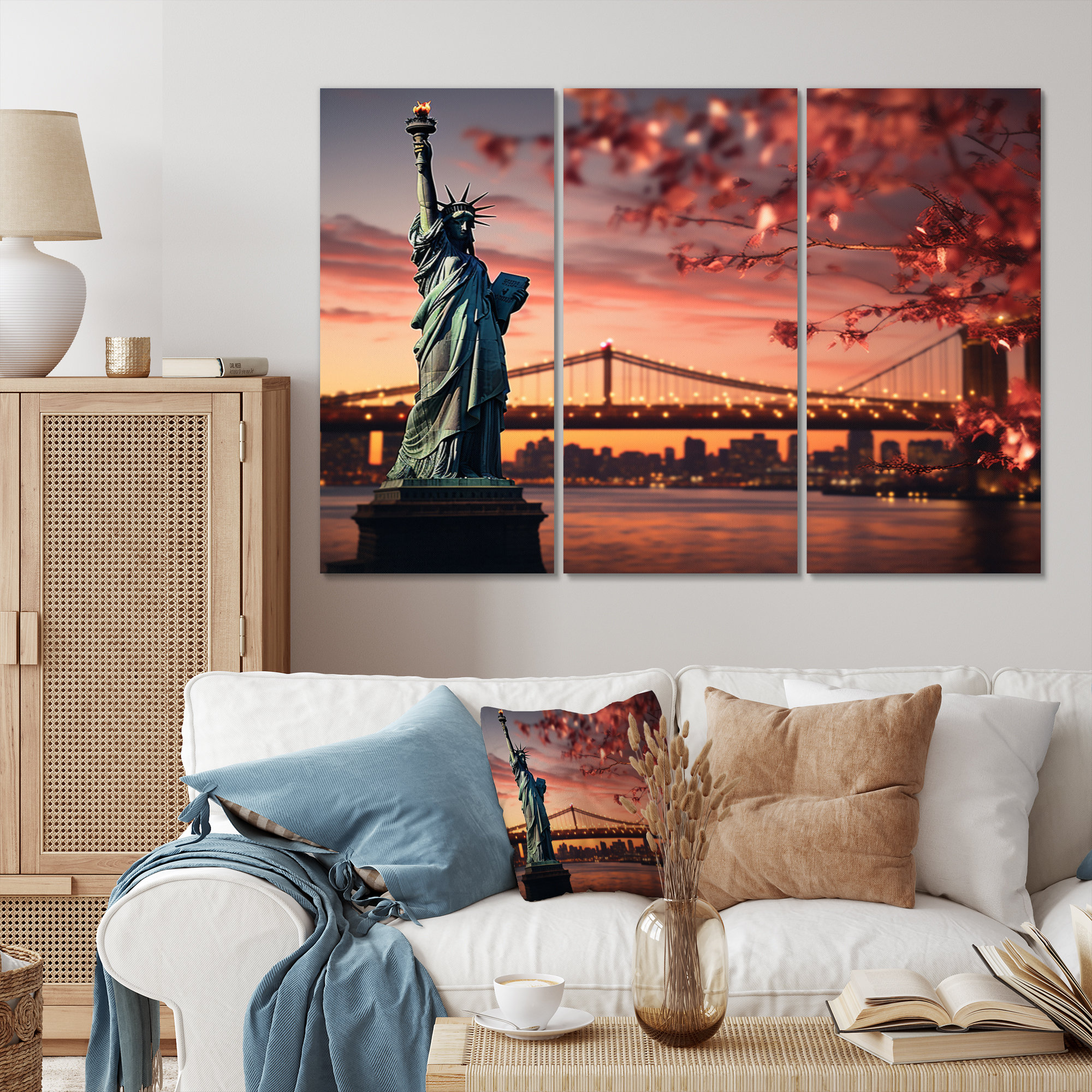 Ebern Designs USA Statue Of Libertys Glow On Canvas 3 Pieces Print ...