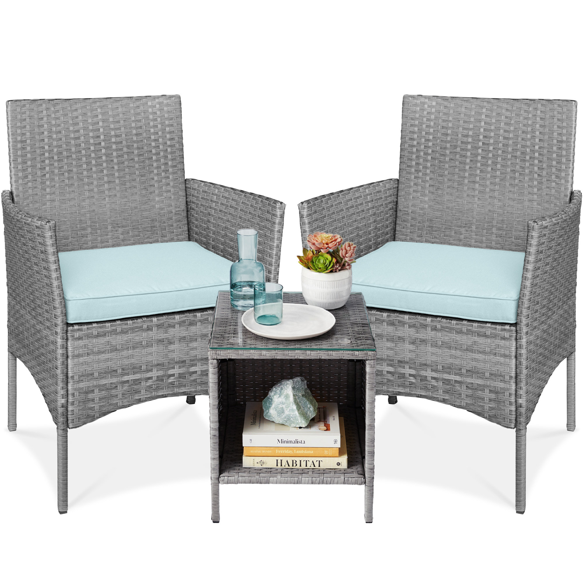 Highland Dunes 3-Piece Outdoor Wicker Conversation Patio Bistro Set, W ...