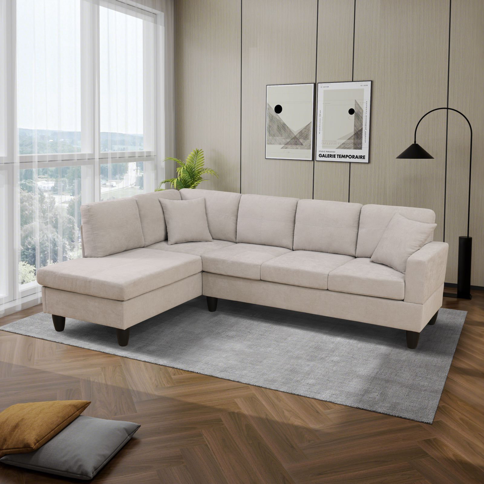 Latitude Run® Off-white Short Fur Fluffy Fabric 2-piece Left Side L ...