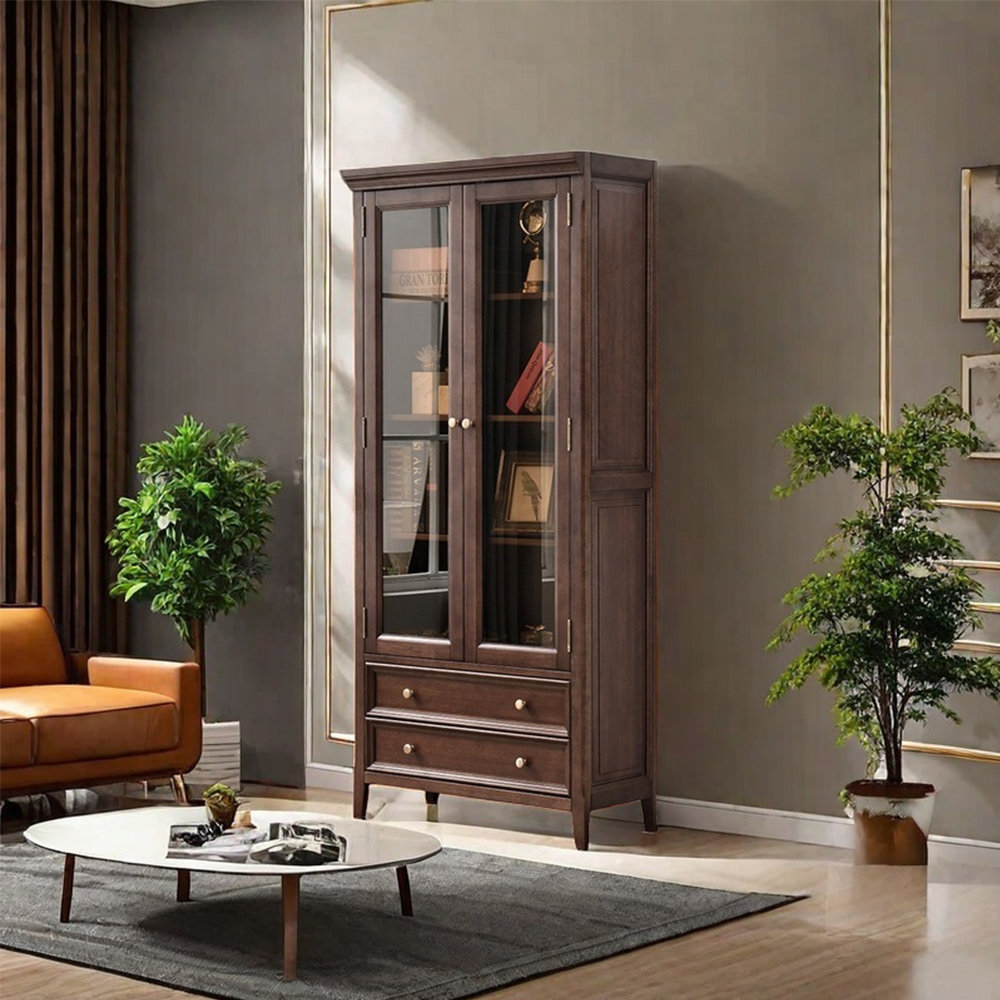 Parttlion American-style glass door solid wood bookcase - Wayfair Canada