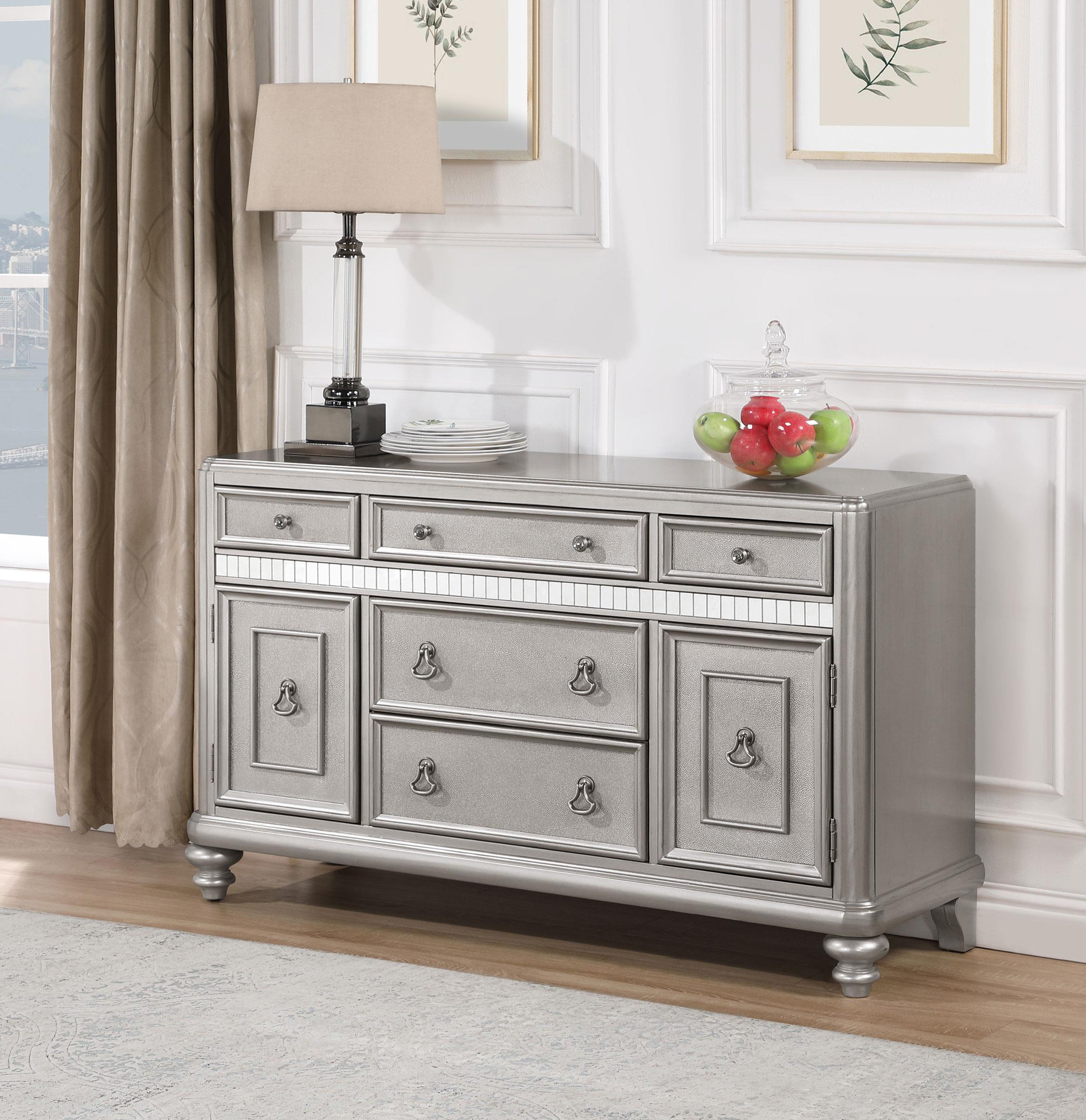 Alcott Hill® Dining Sideboard Buffet Cabinet Metallic Platinum | Wayfair