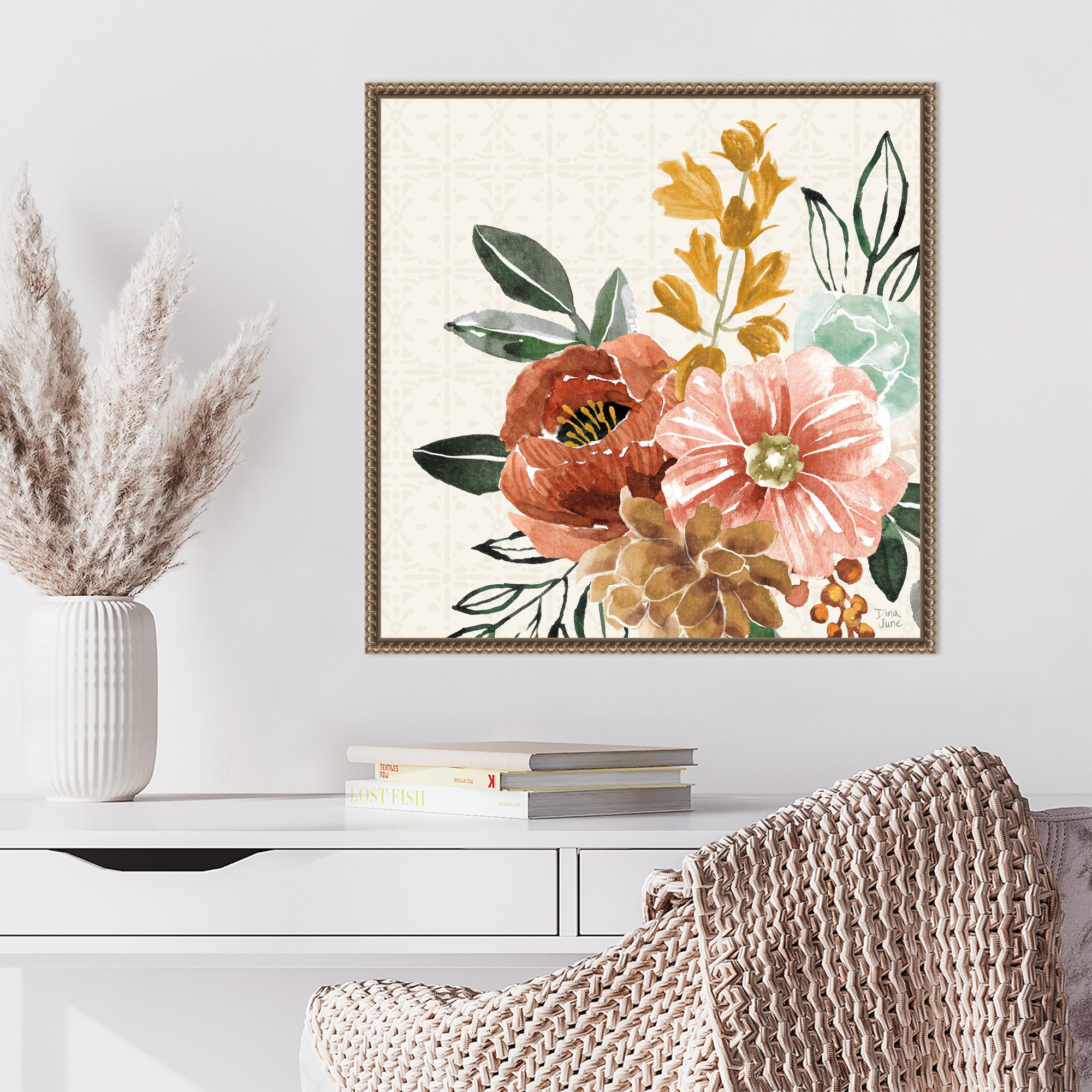 Latitude Run® Chic Flowers by Dina June Framed Canvas Wall Art Print ...